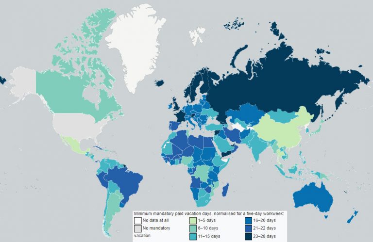 How much annual leave you get depends on where you live - Vivid Maps