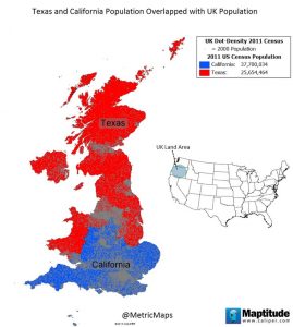 Texas & California population overlapped with UK population - Vivid Maps