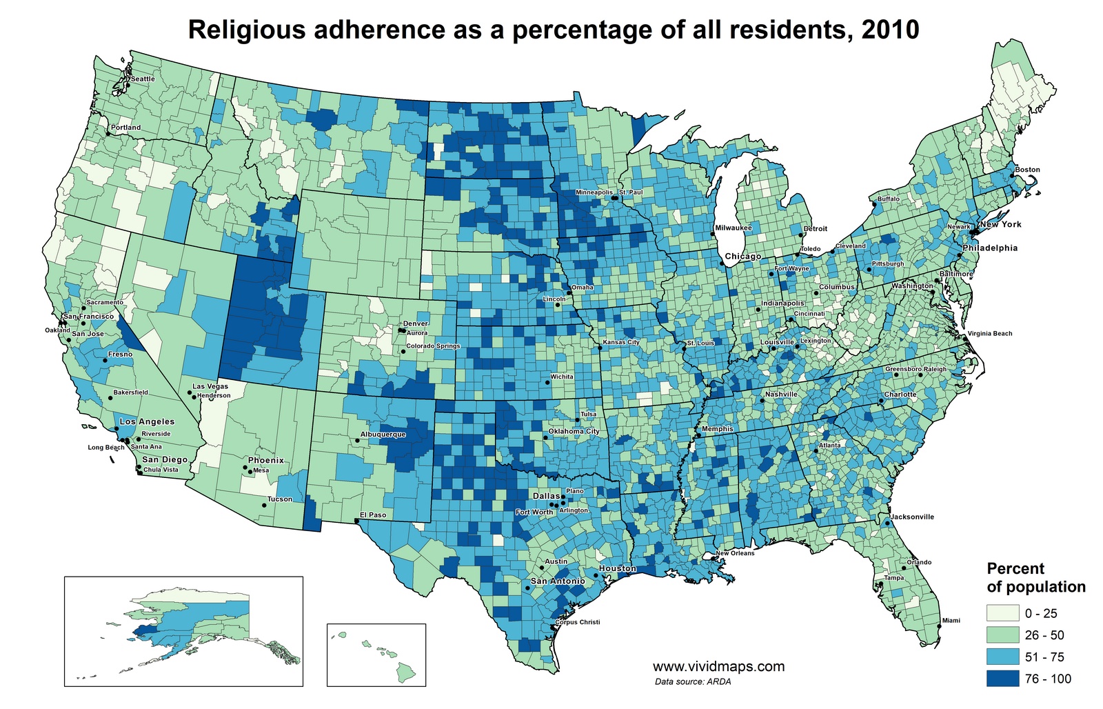 Religious adherence as a percentage of all residents (1890 - 2010 ...