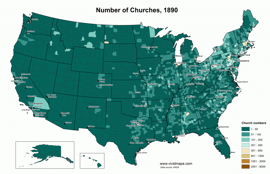 Number of congregations by U.S. county (1890 - 2010) - Vivid Maps