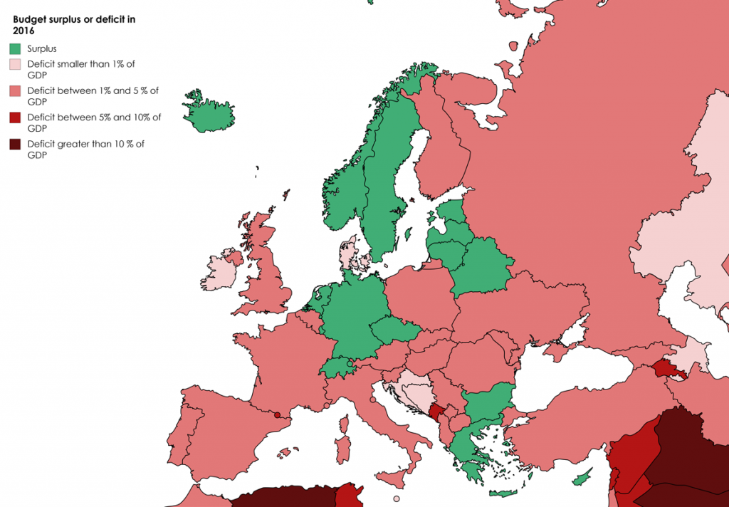 Budget Surplus Or Deficit In European Countries 2016 Vivid Maps
