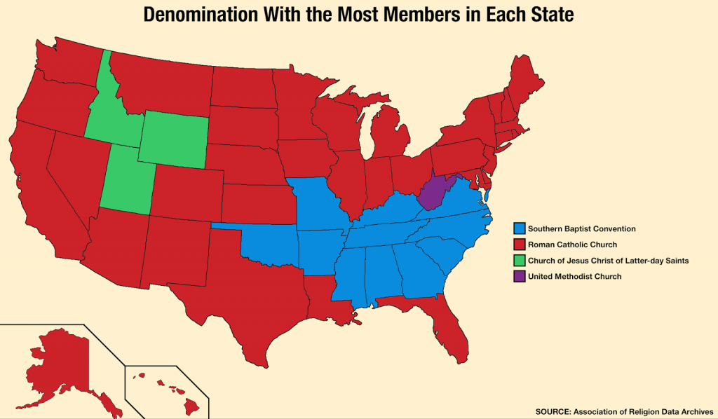 Largest religious denomination by State (2014) - Vivid Maps