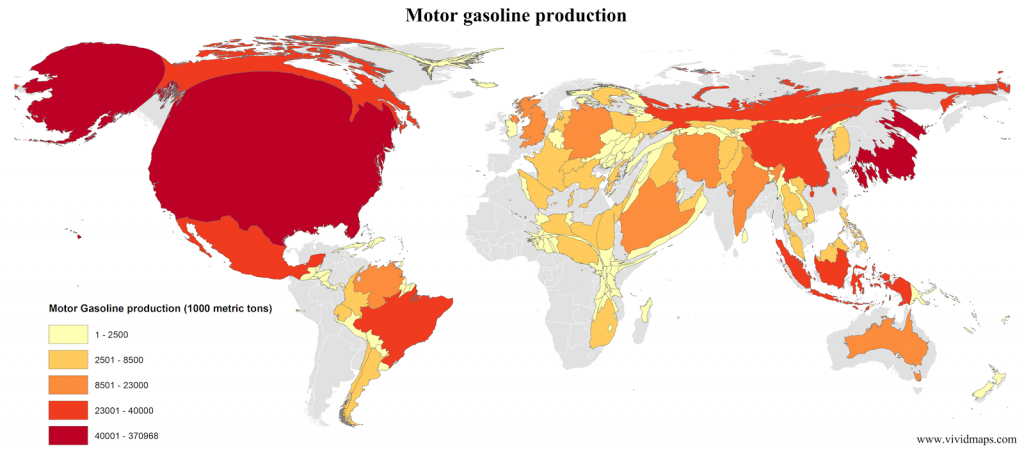 Number of Gas Stations in Each U.S. State with Pure Gasoline - Vivid Maps