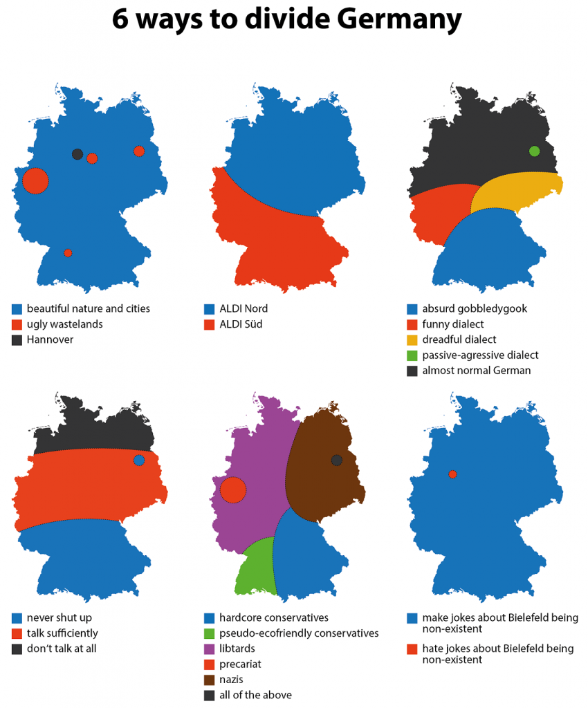 Germany stereotype map from a Bavarian point of view - Vivid Maps