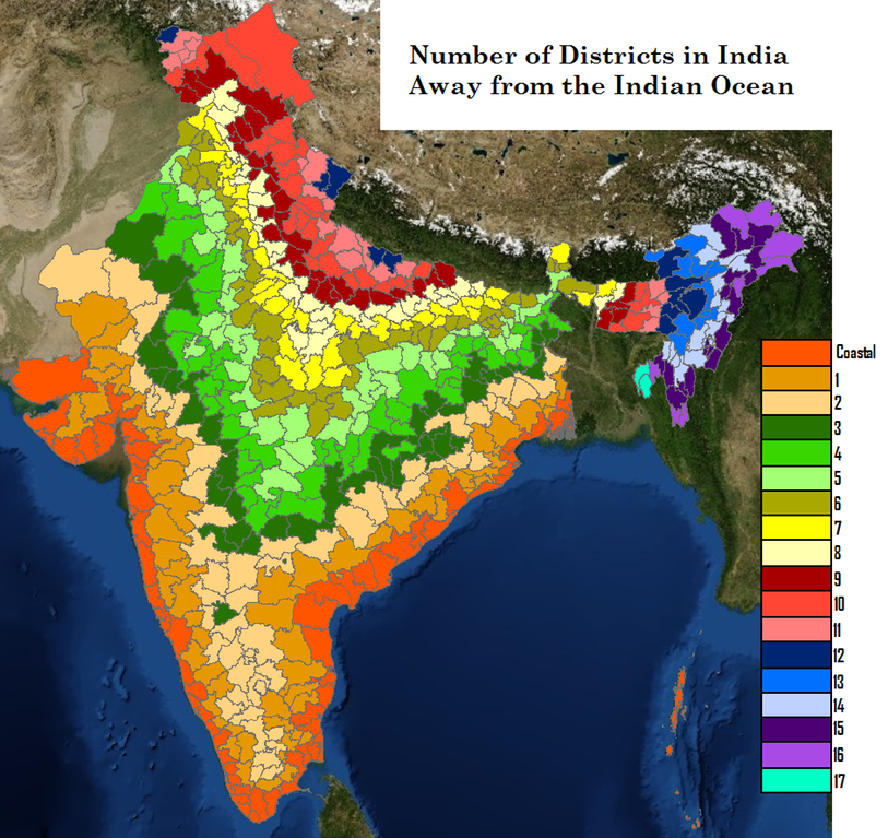 Number of Indian Districts one must travel through to reach the ocean ...