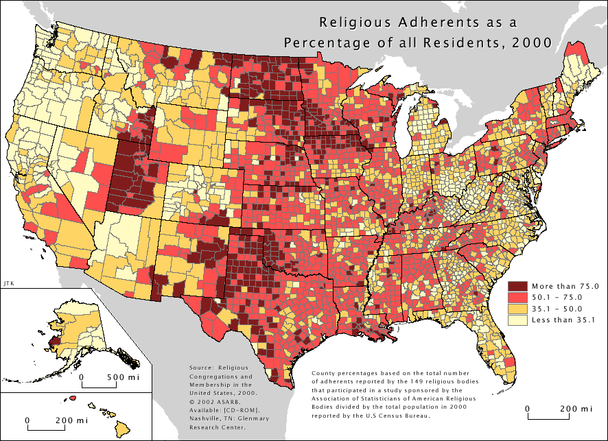 Religious adherents, by U.S. county - Vivid Maps