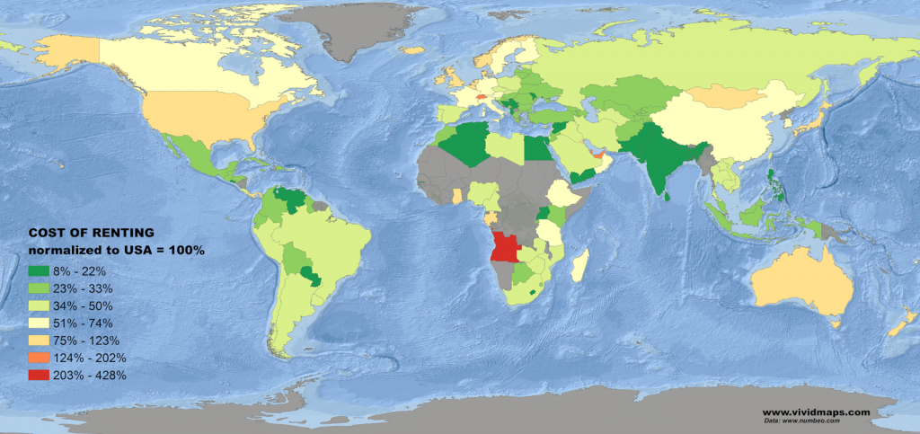 Cost of Living Index normalized to U.S. - Vivid Maps
