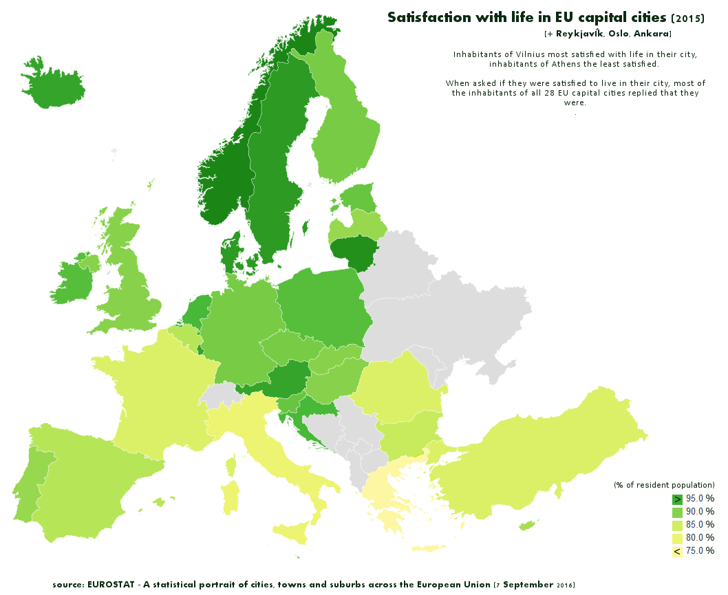 Satisfaction with life in Europe - Vivid Maps