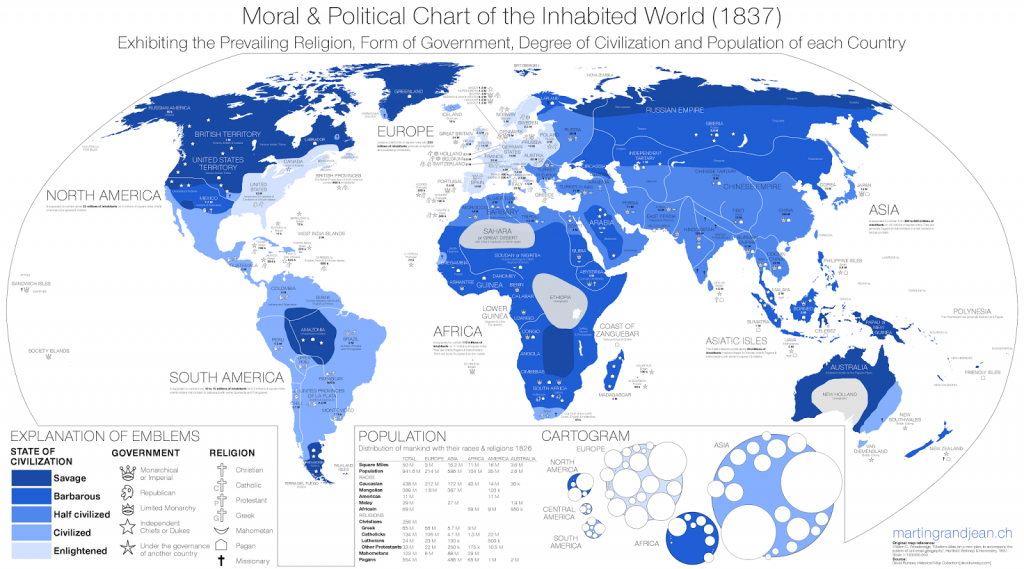 Moral and Political Chart of the Inhabited World (1837) - Vivid Maps