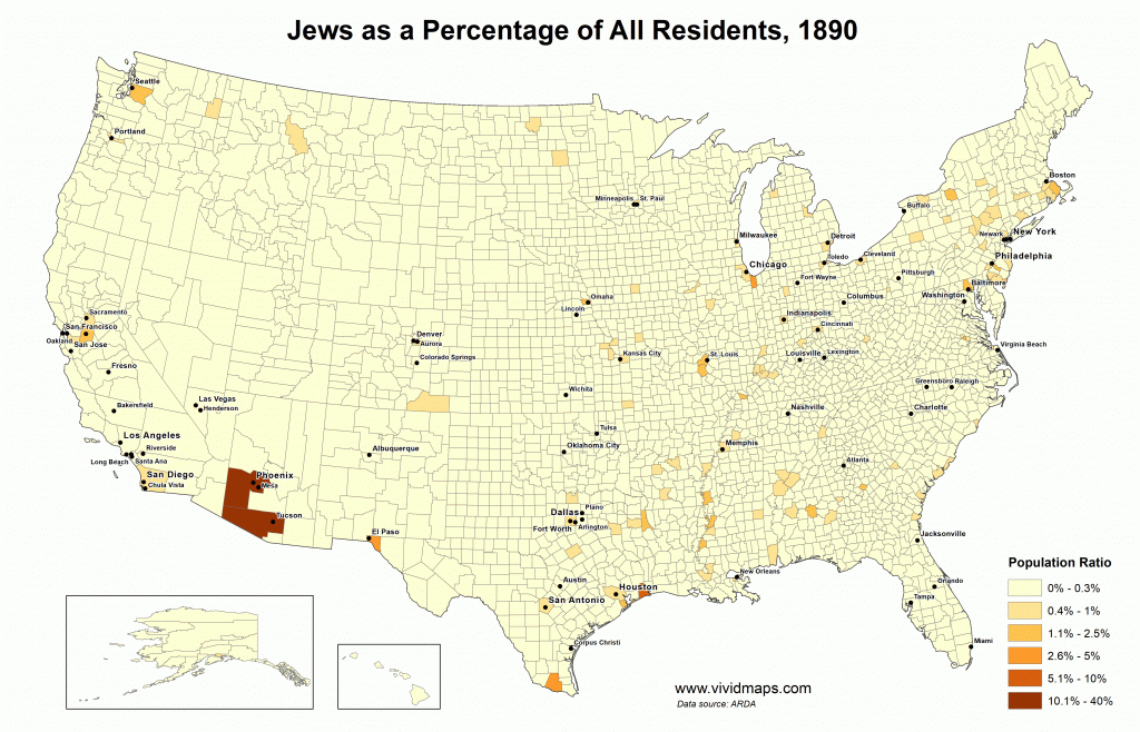 The percentage of Jews in the U.S. (1980 - 2010) - Vivid Maps