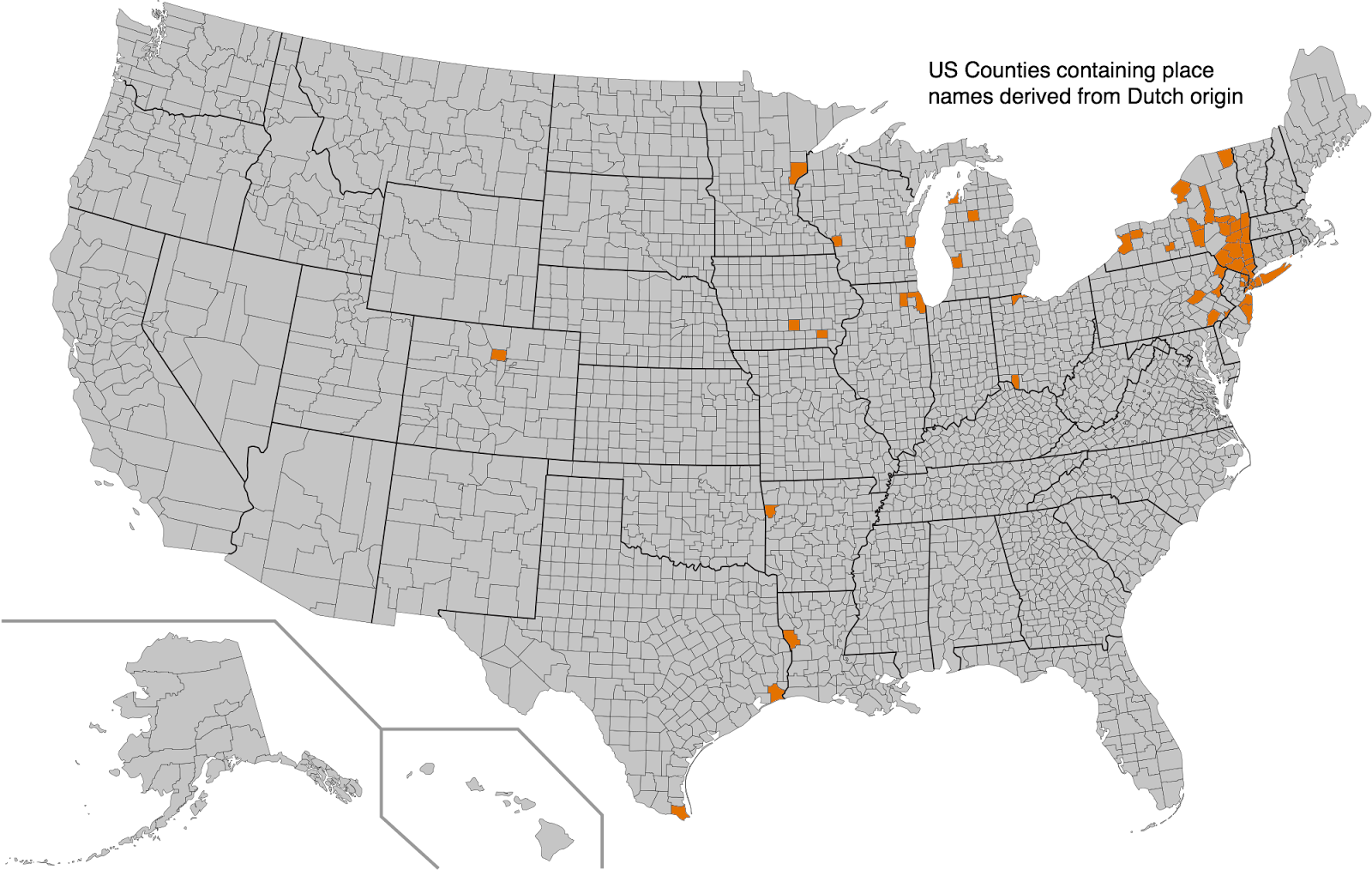 United States counties containing place names derived from Dutch origin ...
