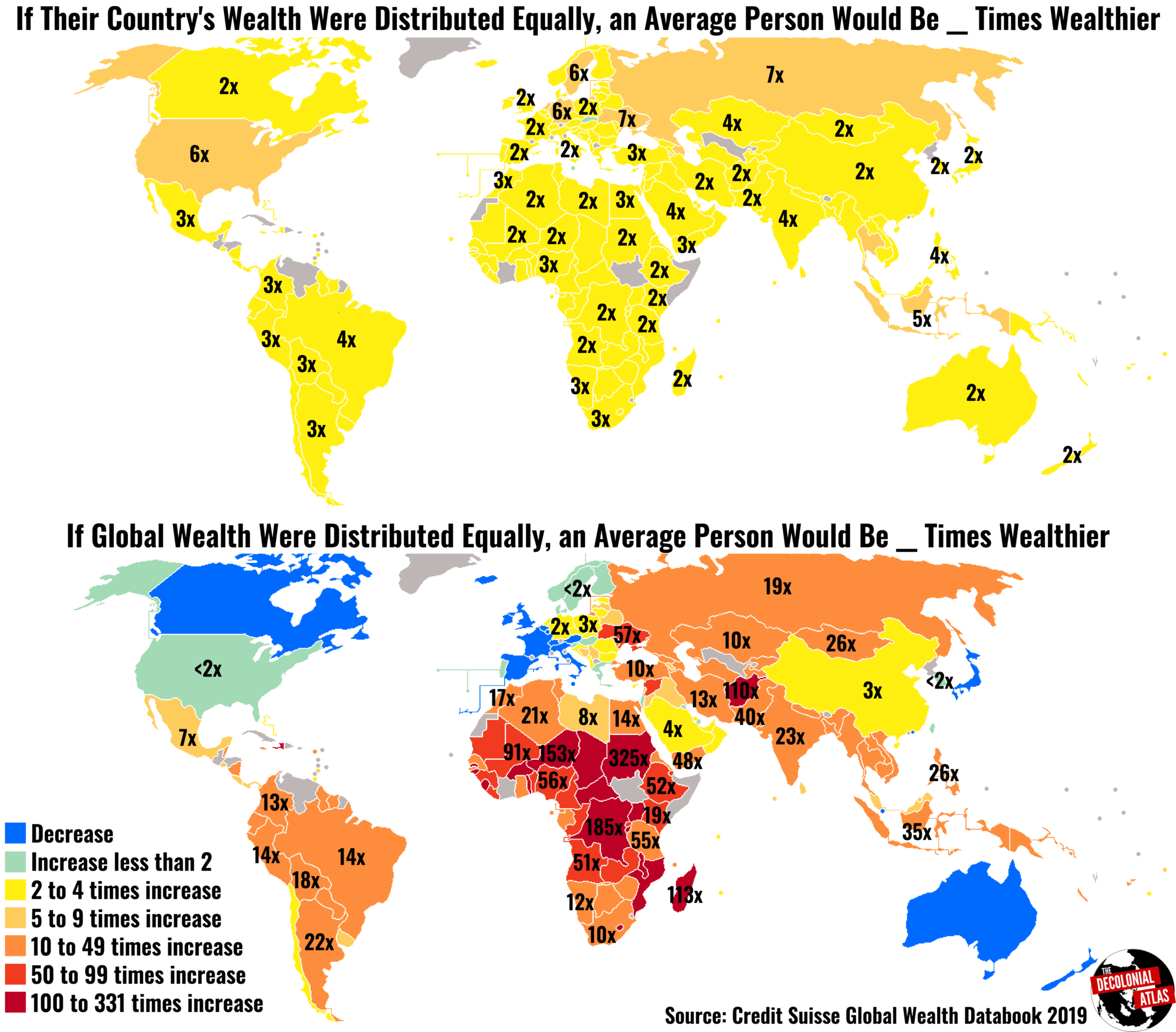 Equal Wealth Distribution Globally and Locally Mapped - Vivid Maps