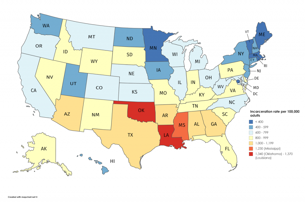 Incarceration rate per 100,000 adults in the U.S. - Vivid Maps
