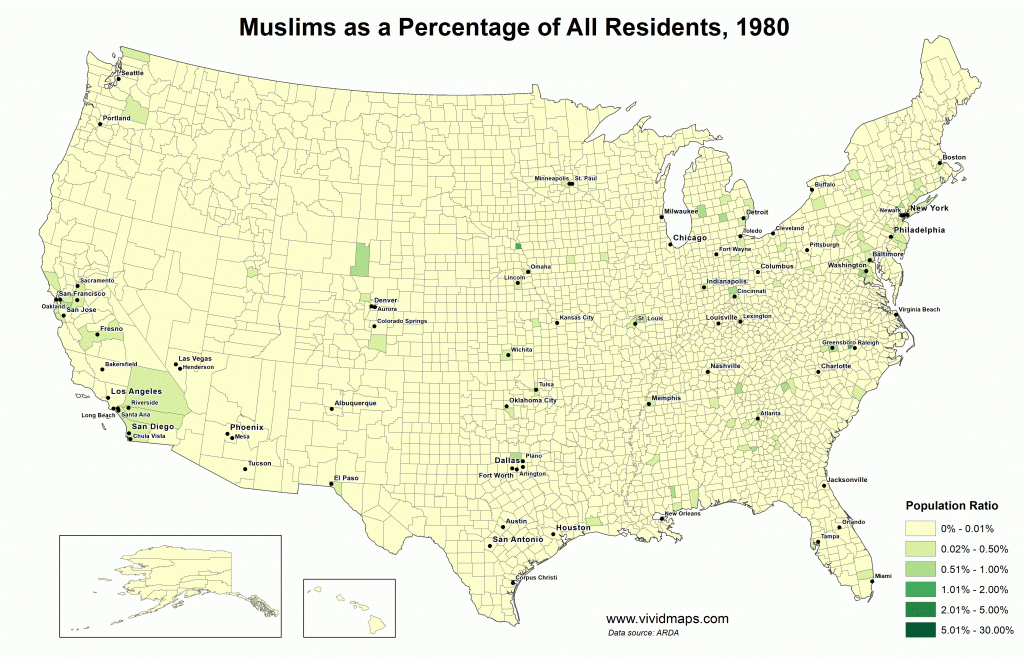 The percentage of Muslims in the U.S. (1980 - 2010) - Vivid Maps