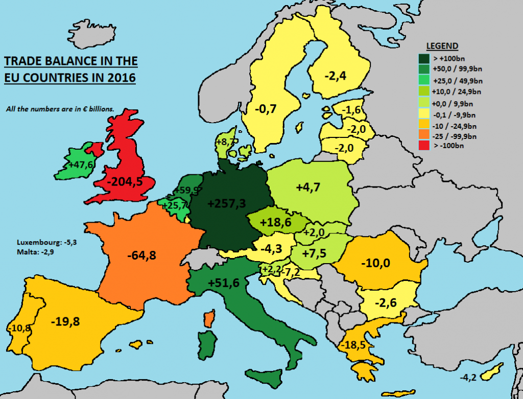 Trade Balance in the EU Countries (2016) - Vivid Maps