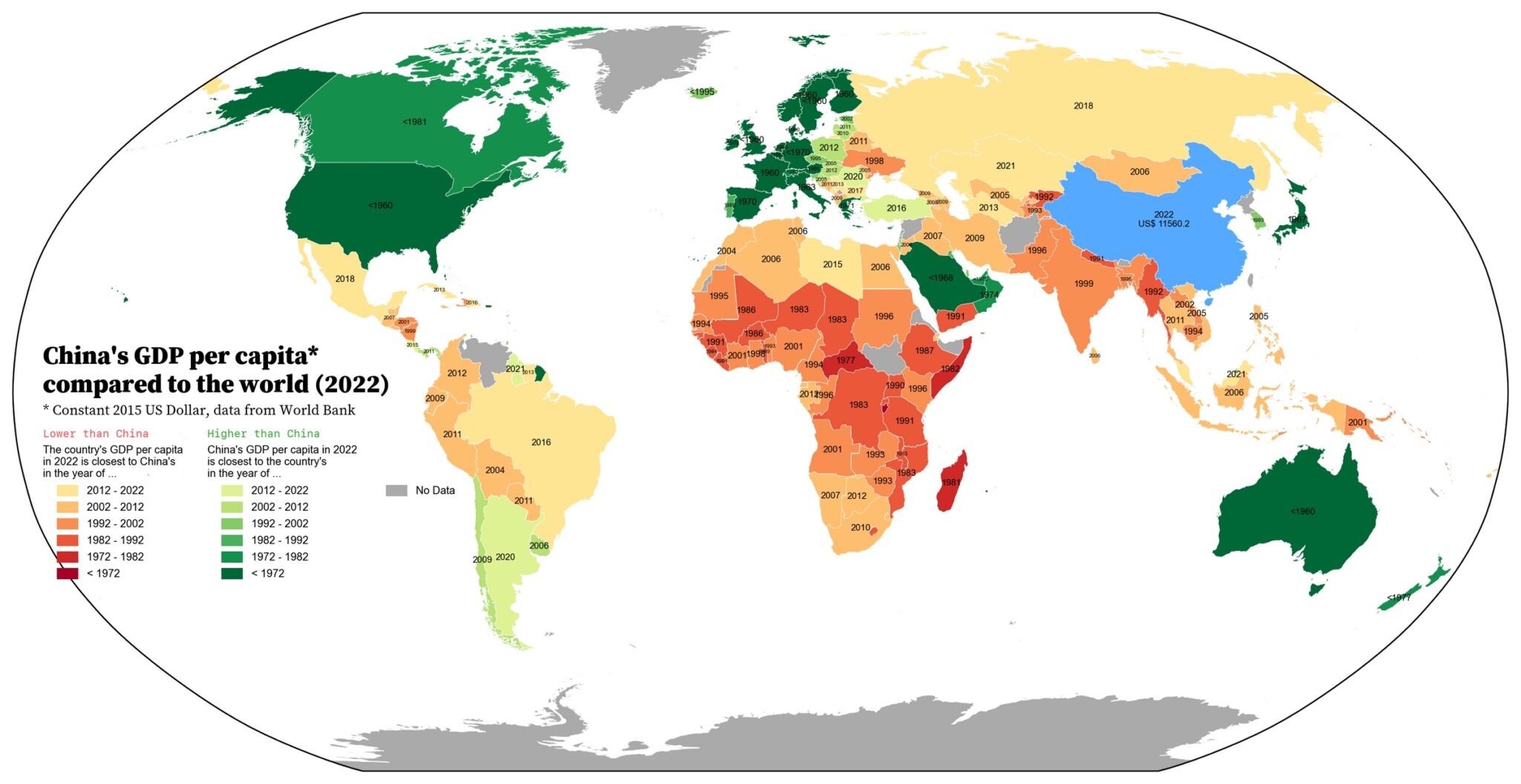 China’s GDP Per Capita Compared to the World: 2010, 2016, and 2022 ...
