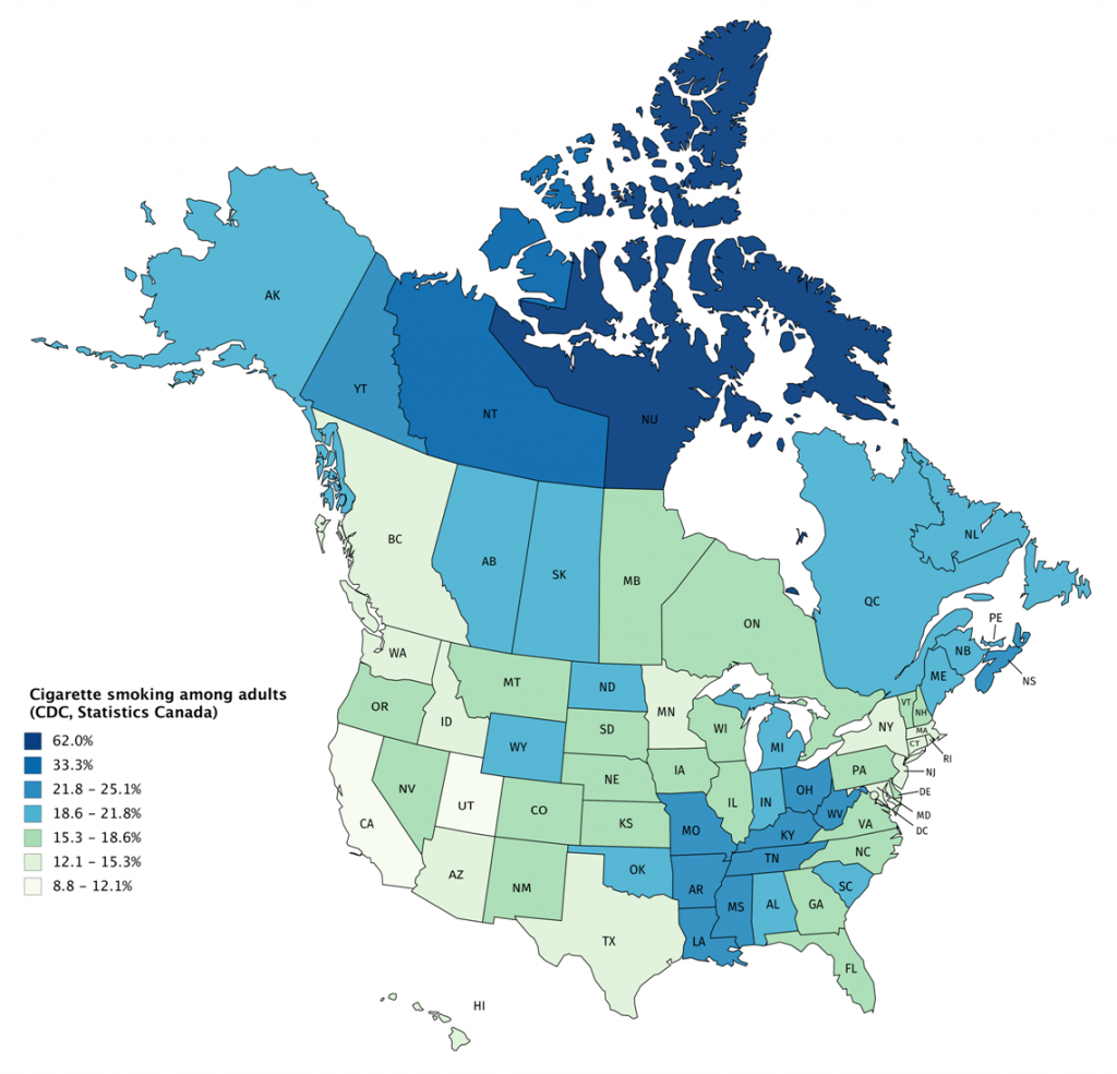 Smoking Rates in the U.S. and Canada - Vivid Maps