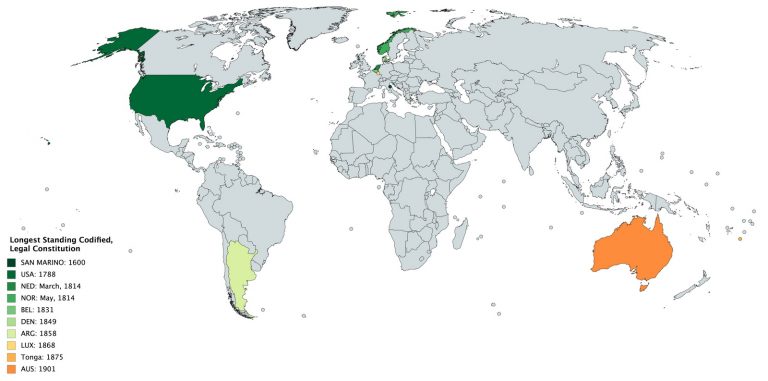The Top 10 Oldest Codified Constitutions Still in Use Today - Vivid Maps