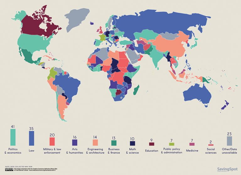 Map of higher education degrees of World country leaders - Vivid Maps