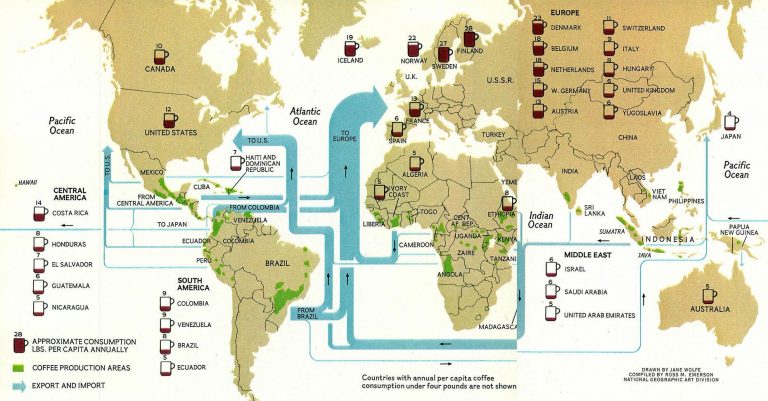The coffee bean-growing belt - Vivid Maps