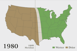 The 100th Meridian has shifted 140 miles east since 1980 - Vivid Maps