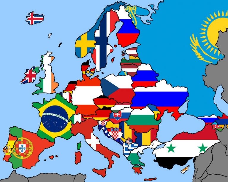 A flag maps of Europe, but each flag is determined on which country ...