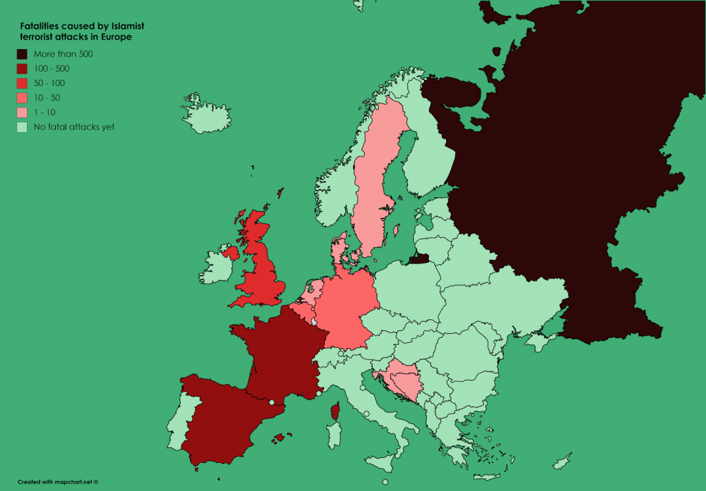 Fatalities caused by Islamist terrorist attacks in Europe - Vivid Maps