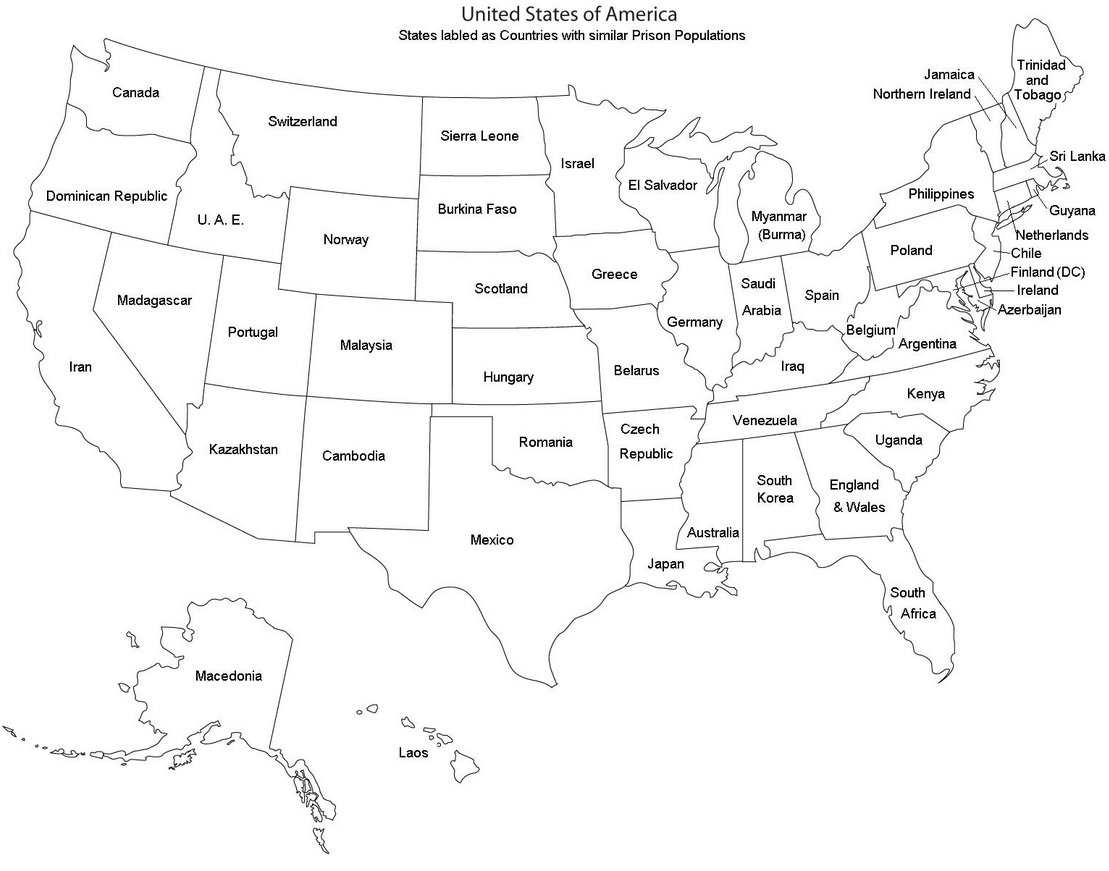U.S. States labeled as countries with a similar prison population ...