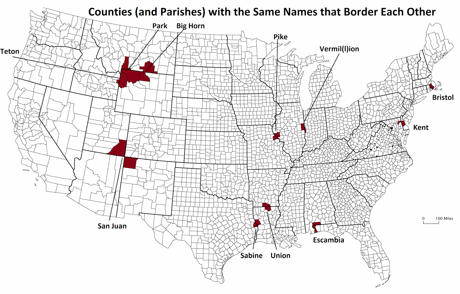 US Counties with the same names that border each other - Vivid Maps