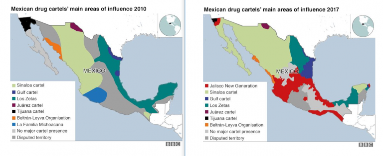 Areas of influence of major Mexican drug cartels in the U.S. - Vivid Maps