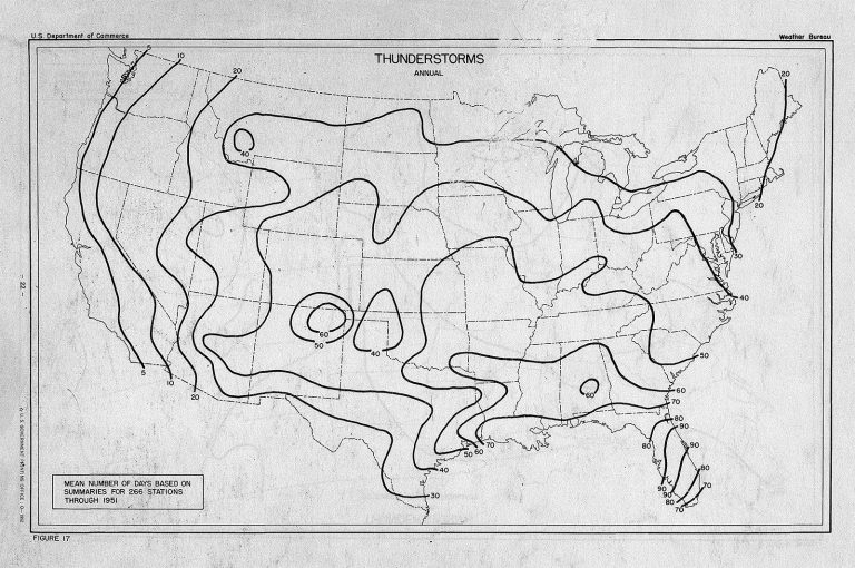 Thunderstorm days per year in the US (1951 - 2015) - Vivid Maps