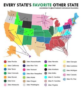 The most and least favorite US state of each state mapped - Vivid Maps