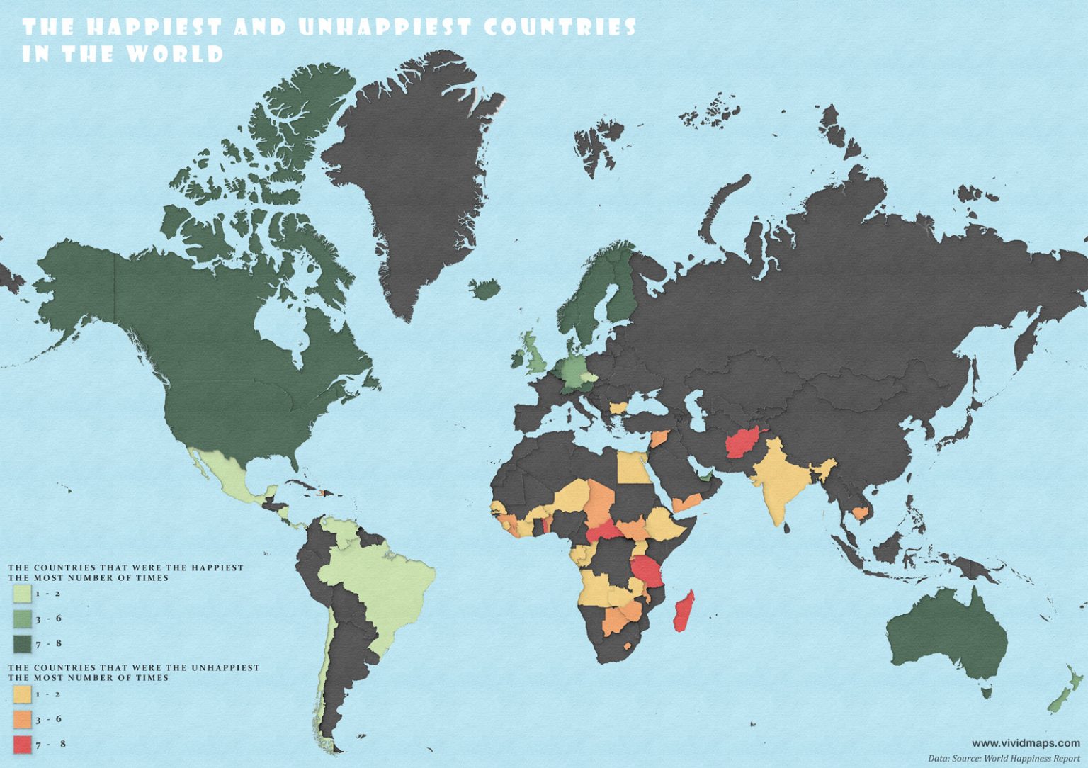 The happiest countries in the world (2013 - 2020) - Vivid Maps