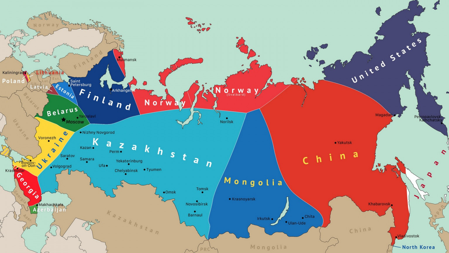 The nearest foreign nation at any point on land - Vivid Maps