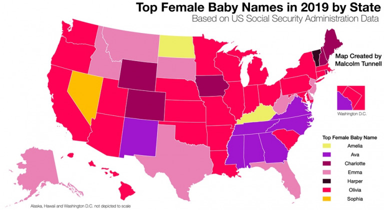 Most popular baby names by U.S. State - Vivid Maps