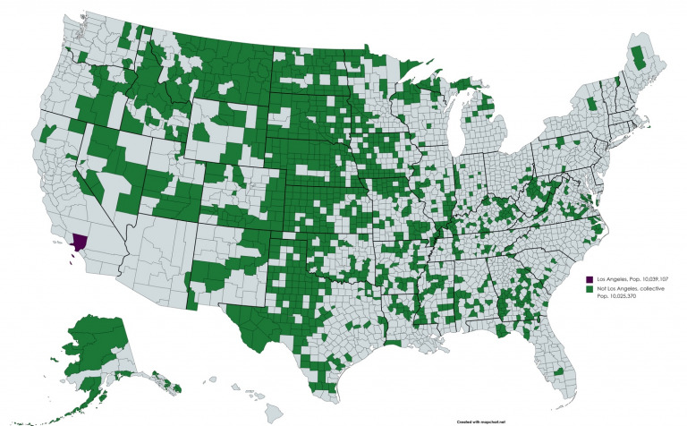 US subdivisions, equivalent population to Los Angeles County - Vivid Maps