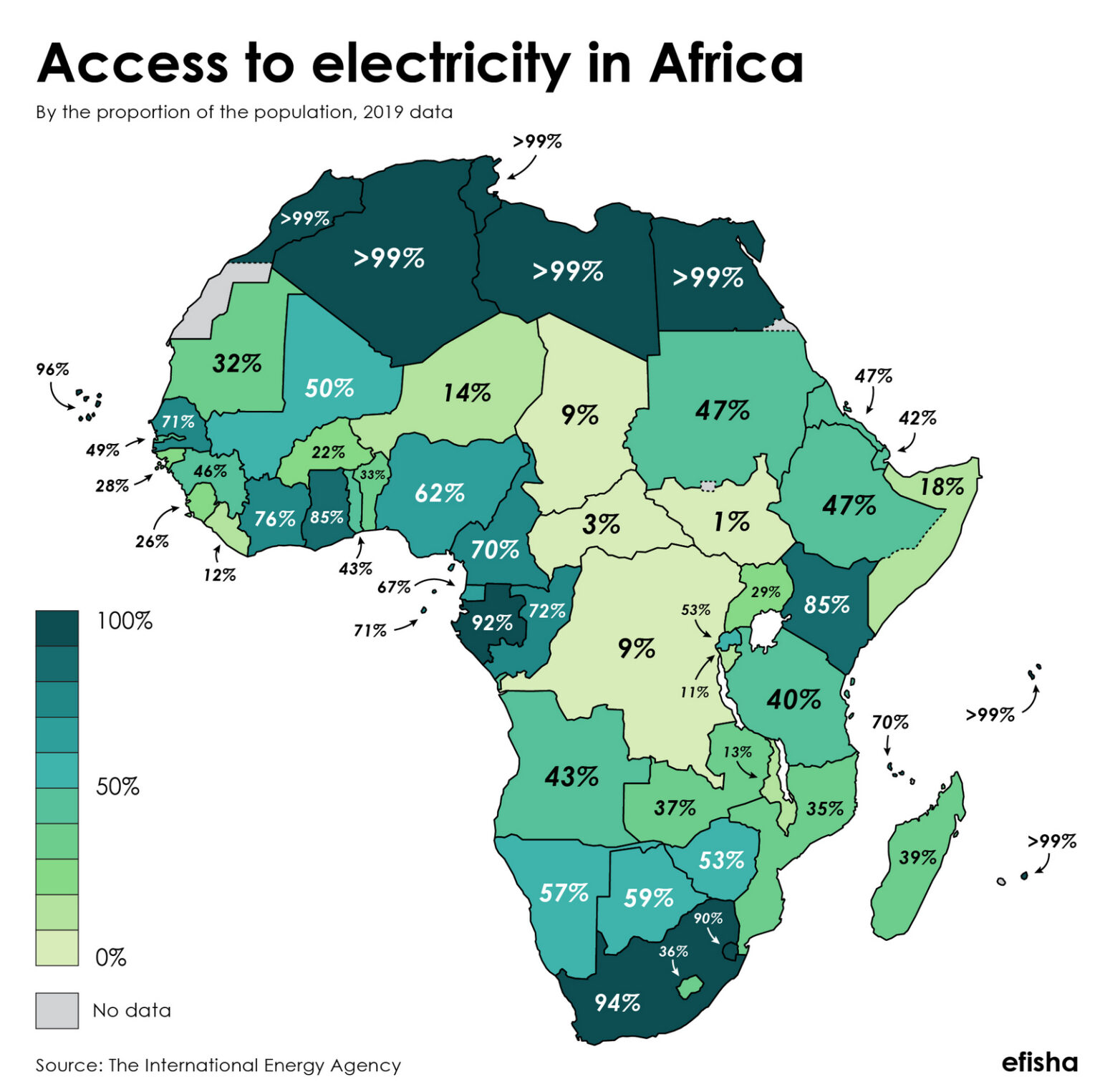 Access to electricity by country (% of population) - Vivid Maps