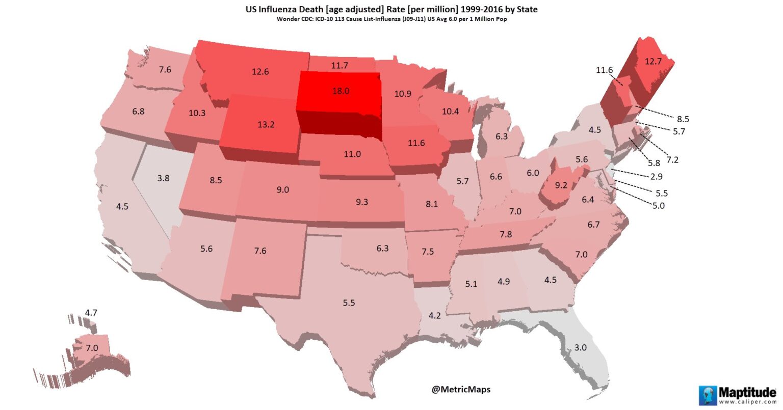 Influenza Death Rate by U.S. State - Vivid Maps