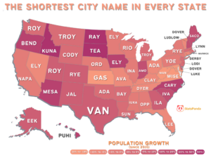 The lengths and uniqueness of the U.S. populated places' names mapped ...