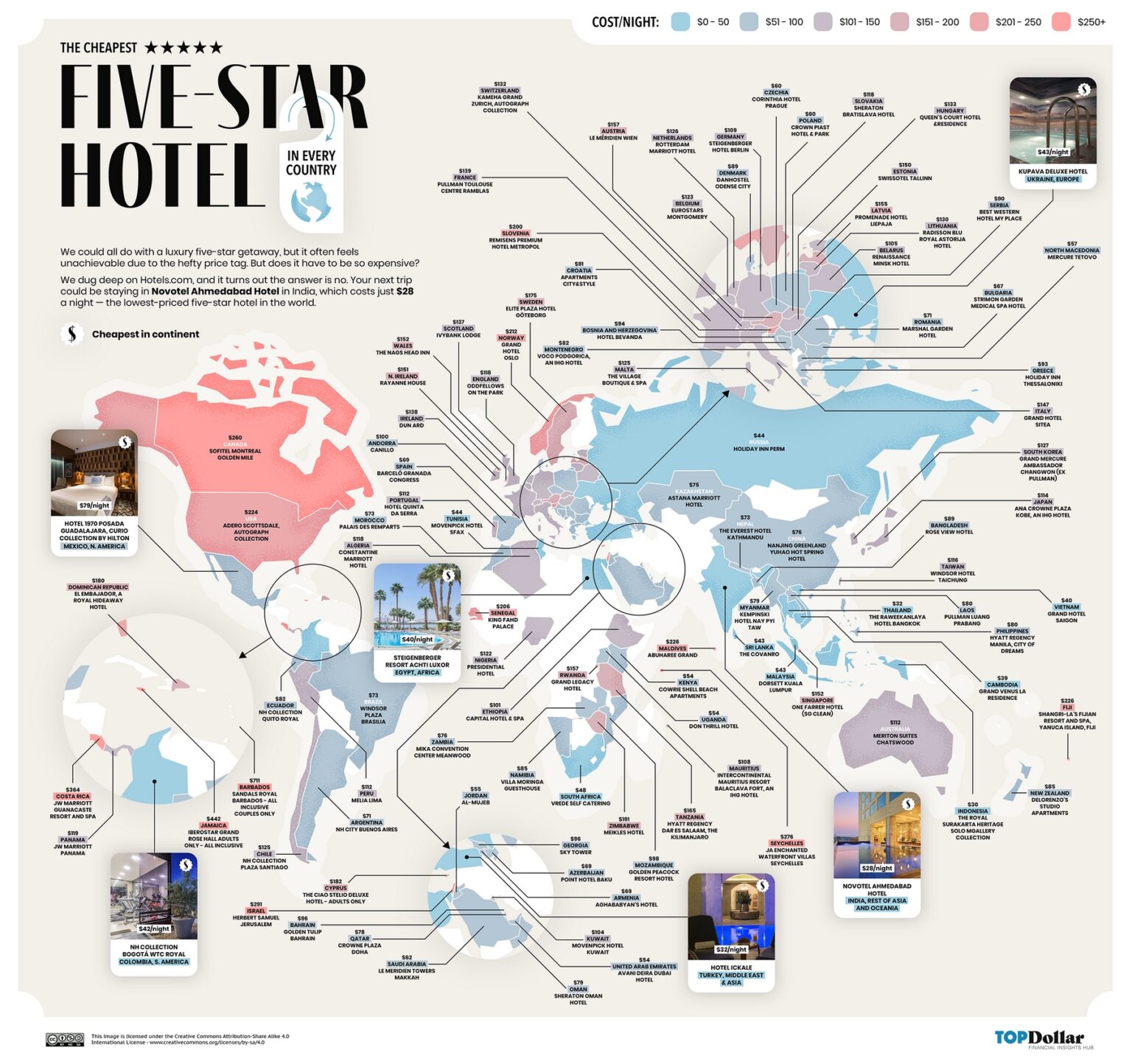 The Cheapest Five-Star Hotel in Every County Mapped - Vivid Maps