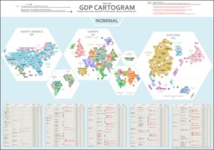 Nominal and per Capita GDP Cartogram with subdivisions - Vivid Maps