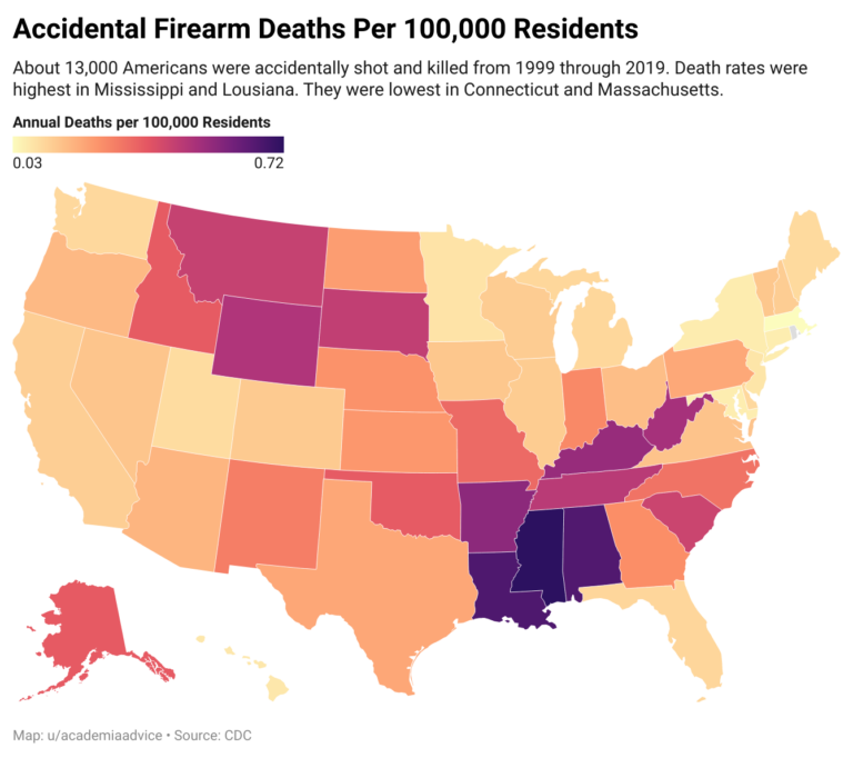 US gun deaths by population - Vivid Maps