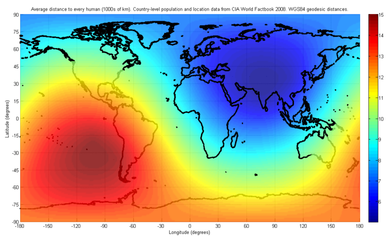 Centre of the population for each country in the world - Vivid Maps