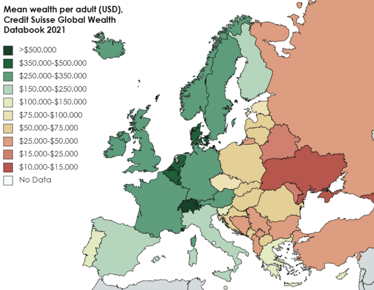 Distribution of wealth in Europe - Vivid Maps