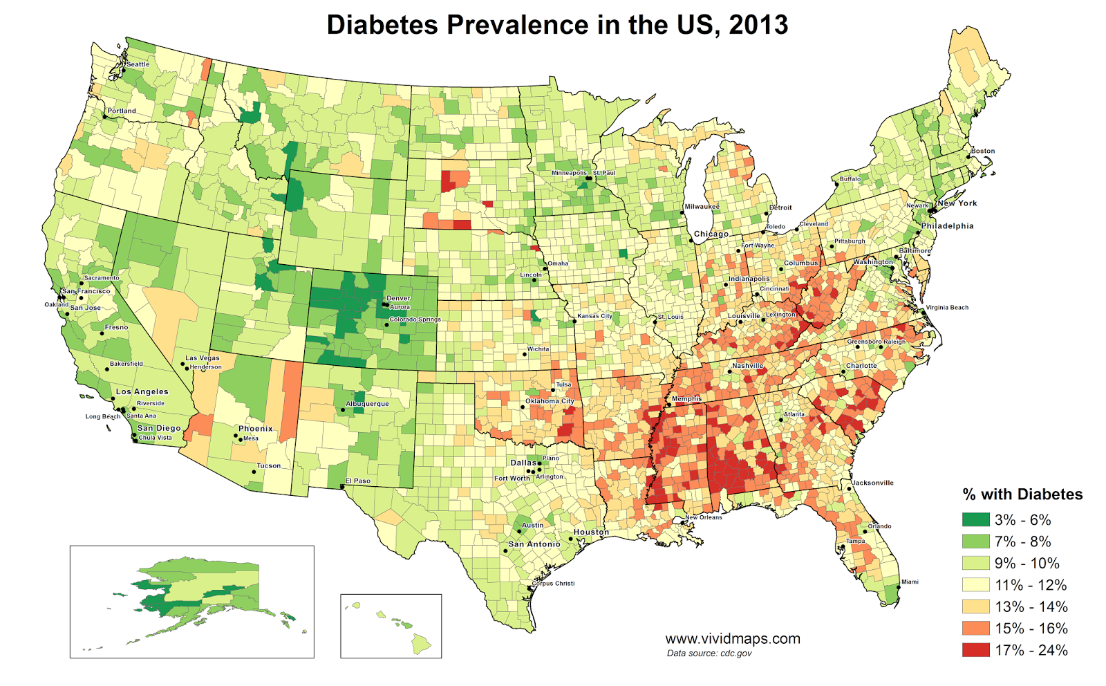 Diabetes prevalence in the United States - Vivid Maps