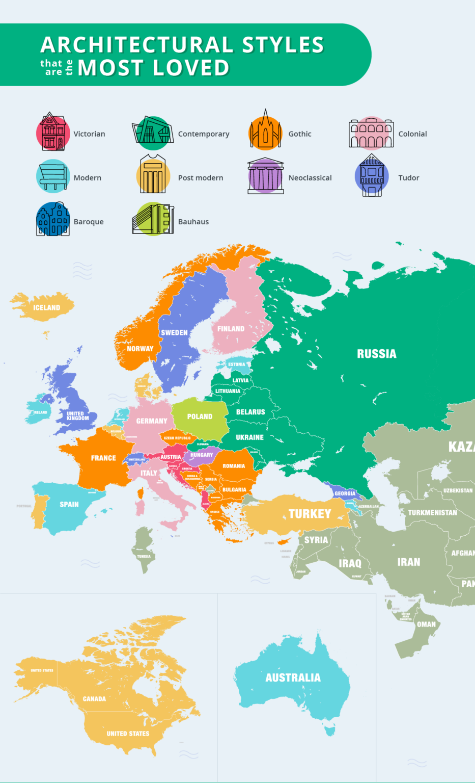 The Most Loved Architectural Styles Across the World Mapped - Vivid Maps