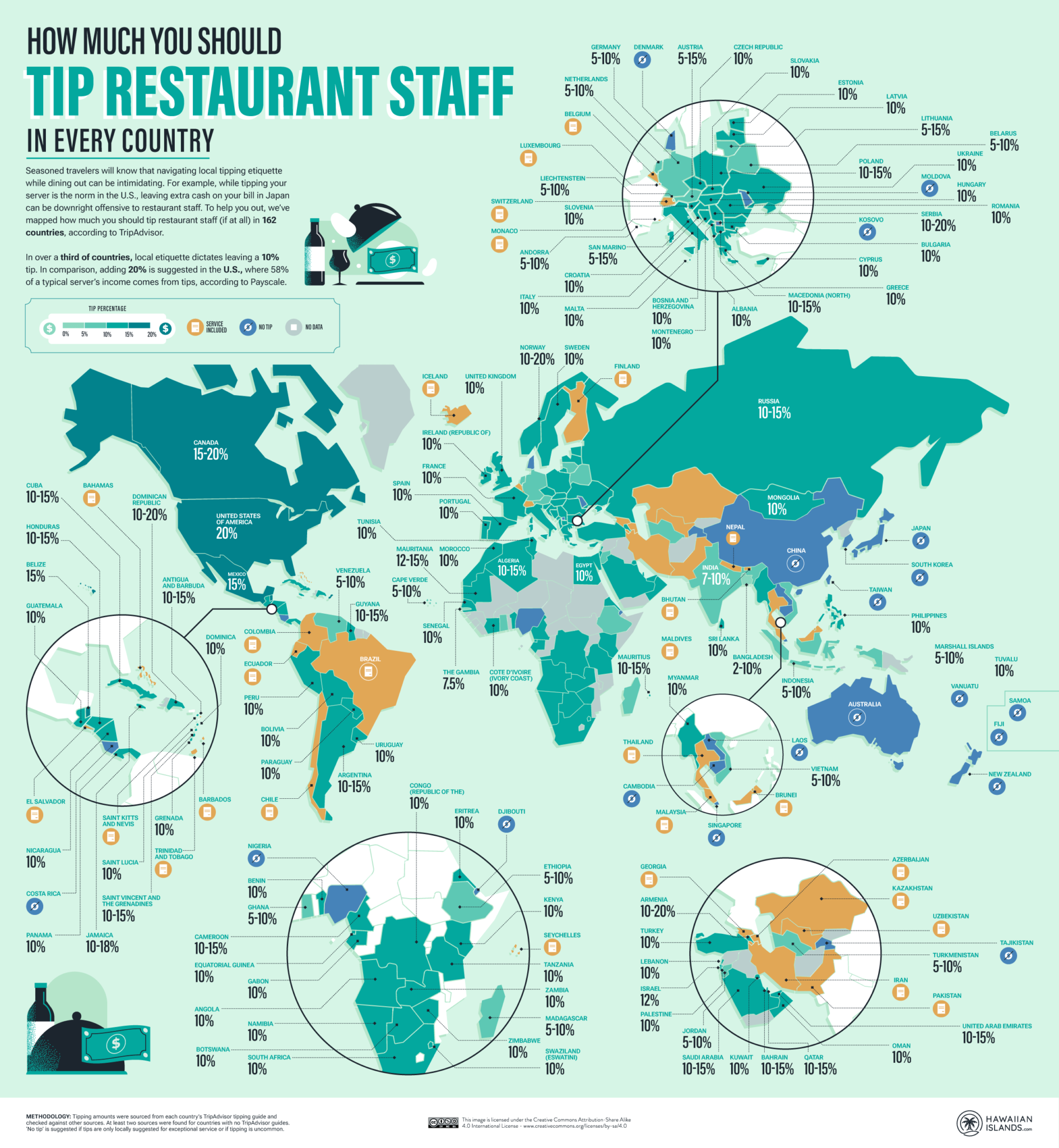 A comprehensive guide to tipping in 162 countries, mapped - Vivid Maps