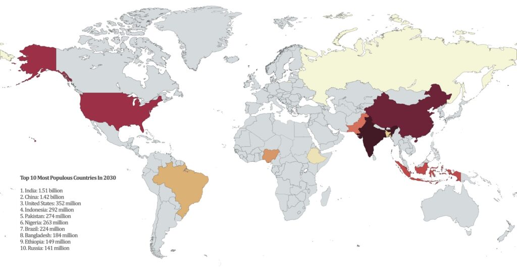 Regional population growth (2004 - 2030) - Vivid Maps