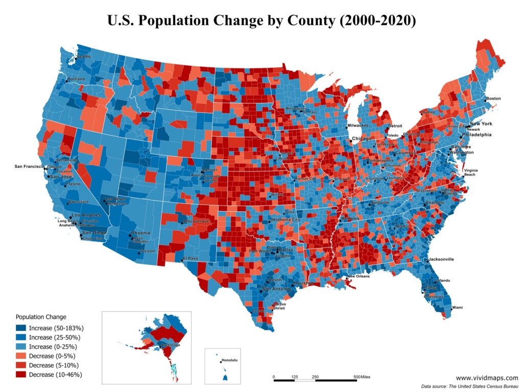 U S Population Change By County Mapped Vivid Maps U S Population Change By County Mapped Vivid Maps
