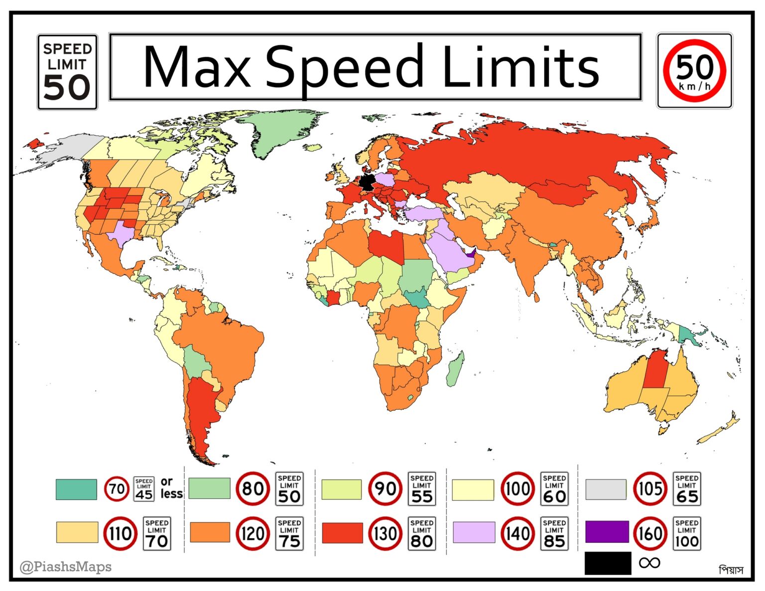 Maximum speed limits around the World - Vivid Maps